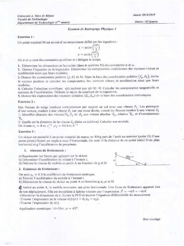 Sujet Et Corrigé Ex Rattrapage Physique1 | PDF