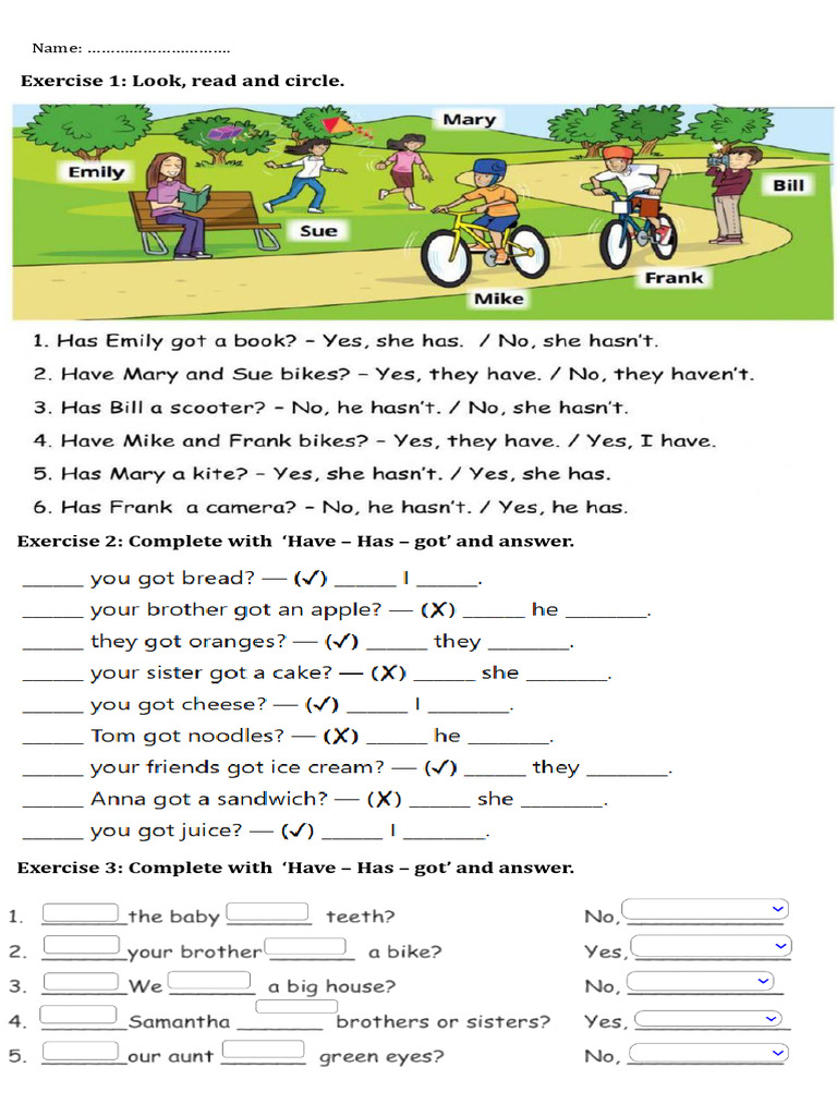 Exercise 1: Look, Read and Circle.: Complete With Have - Got' and ...