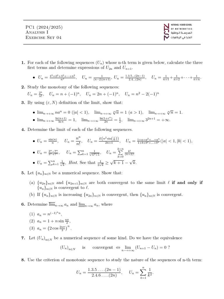 Exercise Set 4 2024-2025 | PDF | Functions And Mappings | Mathematical Analysis