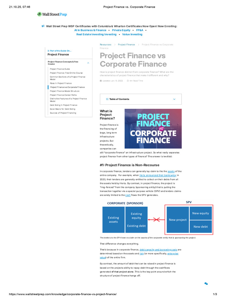 Project Finance vs Corporate Finance Explained | PDF | Project Finance ...