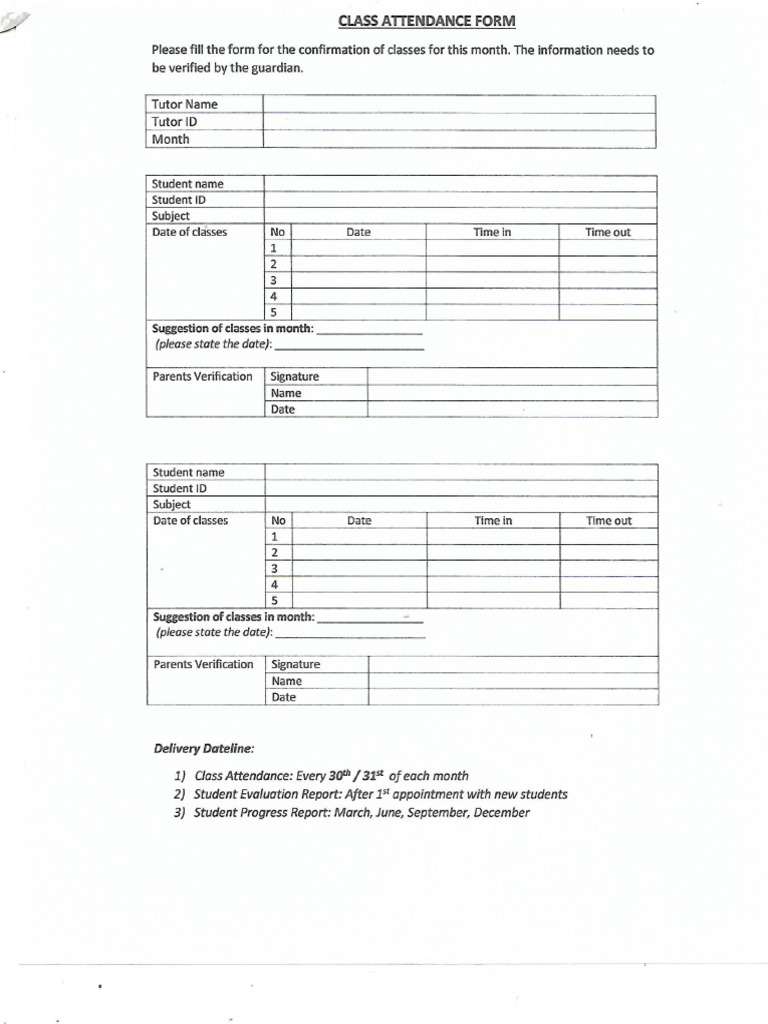 Student Attendance Form | PDF