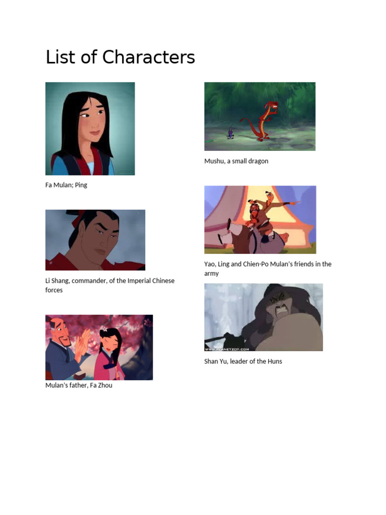 List of Characters | PDF
