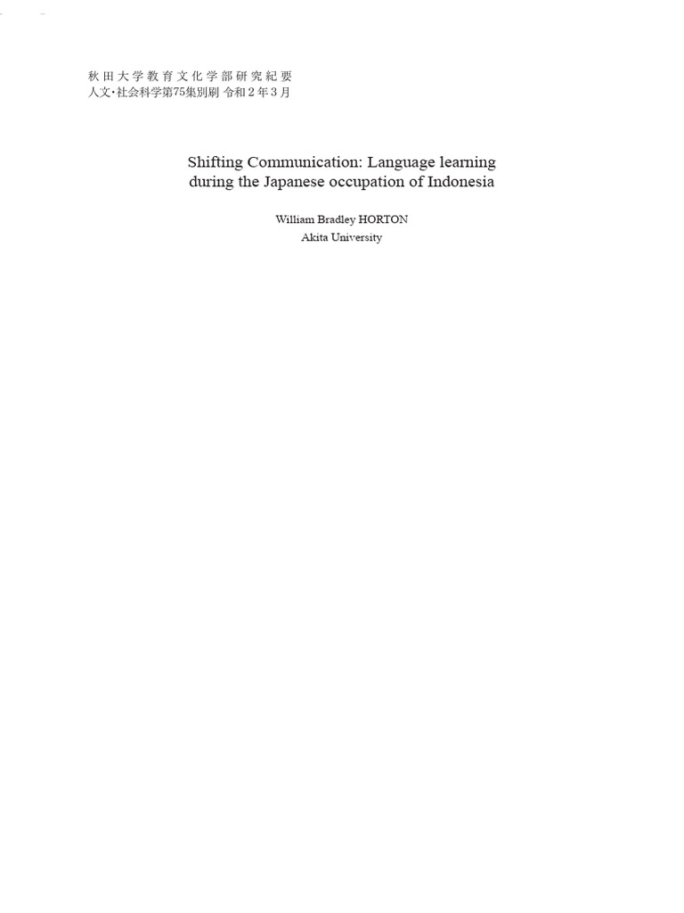 Language Learning in Japanese-Occupied Indonesia | PDF | Indonesian ...