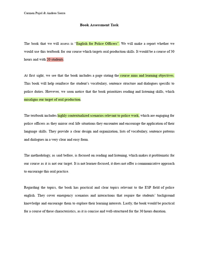 Book Assessment Task | PDF