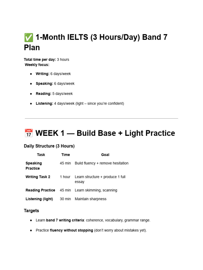 1-Month IELTS Band 7 Study Plan | PDF | International English Language ...