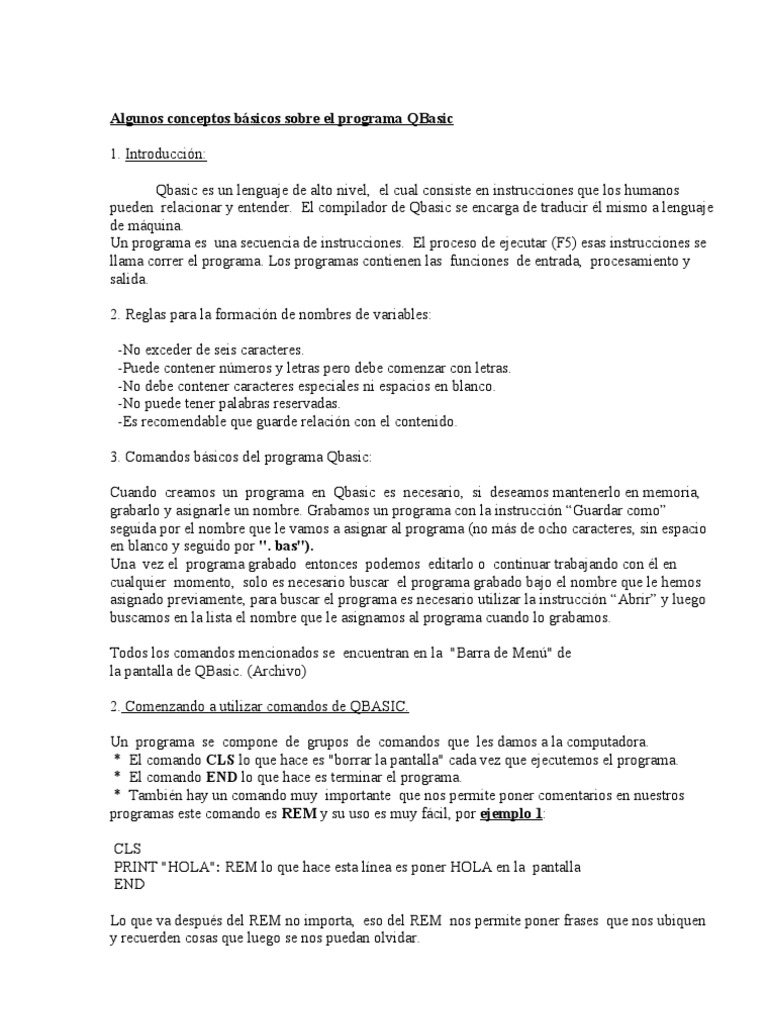 Comando QBasic | PDF | Programa de computadora | Programación
