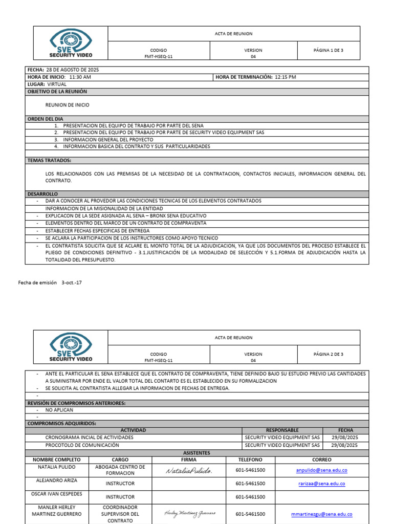 ACTA DE REUNION N°1 - 28 AGOS 2025 | PDF