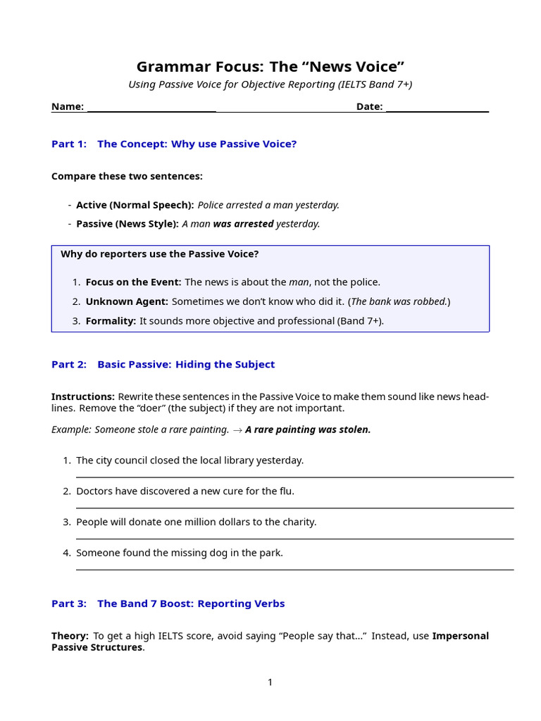 Mastering Passive Voice for News Writing | PDF | Linguistic Typology ...