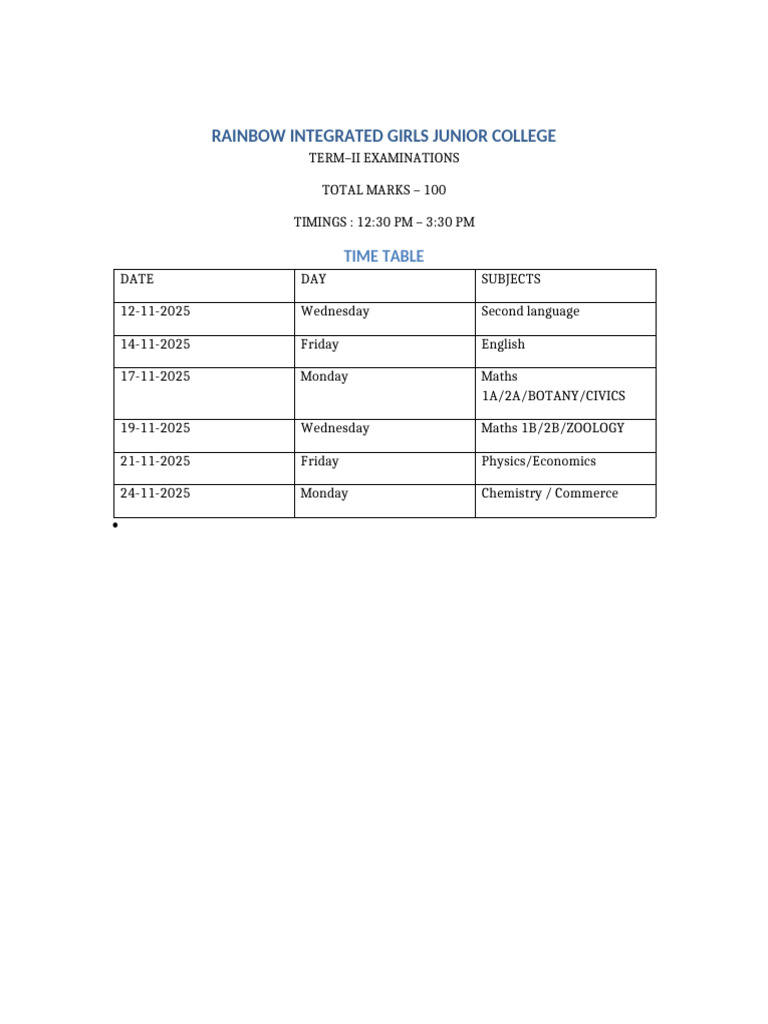 Inter Term II Timetable | PDF