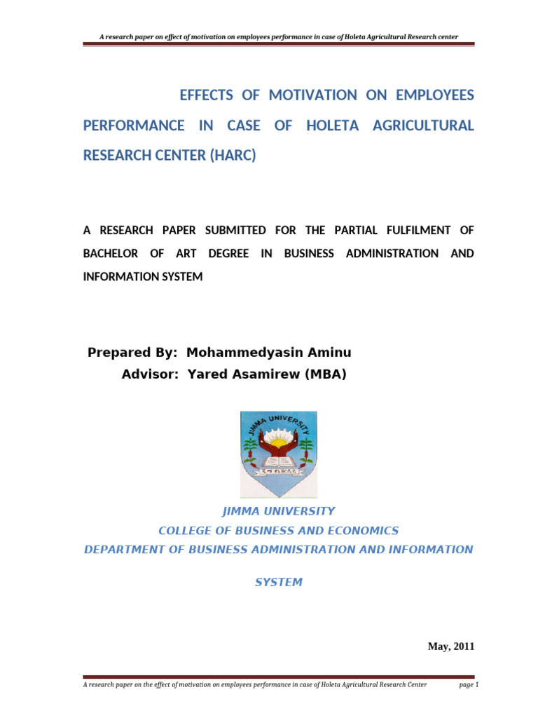 Effects of Motivation on Employees Performance in Case of Holeta | PDF ...