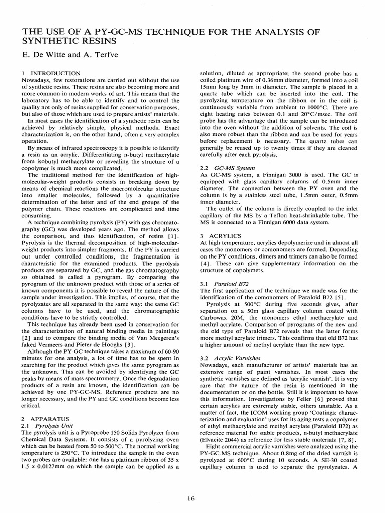 The Use of A Py GC Ms Technique For The Analysis of Synthetic Resins ...