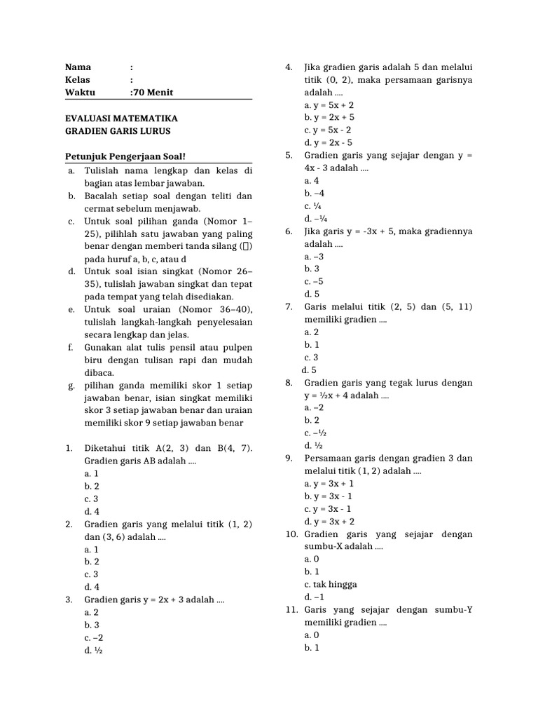 Latihan Soal Gradien Dengan Opsi | PDF