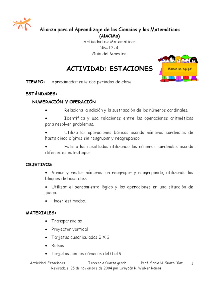 Actividad Matemática Estaciones 3-4 | PDF | Sustracción | Aritmética
