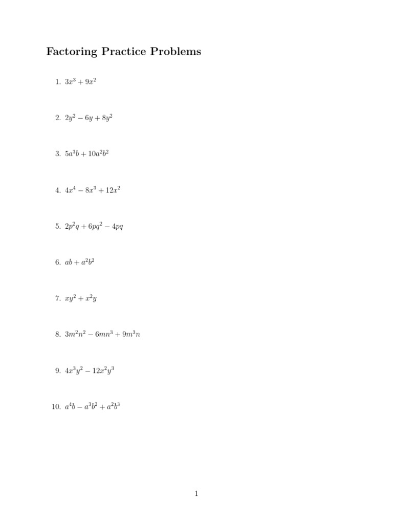 Factoring Algebra Practice Problems | PDF