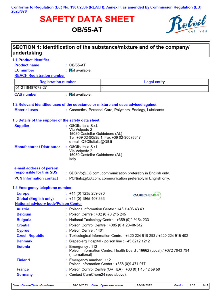 Ob 55-At MSDS | PDF | Firefighter | Dangerous Goods