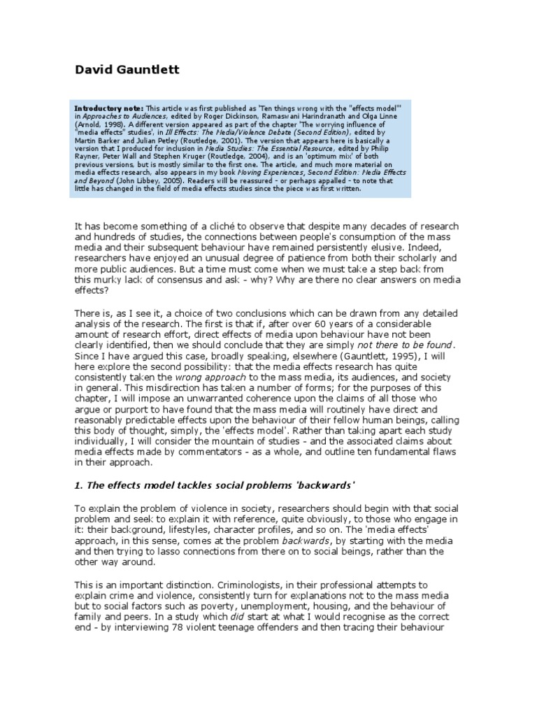 Gauntlett D. - Ten Things Wrong With Media 'Effects' Model | PDF ...