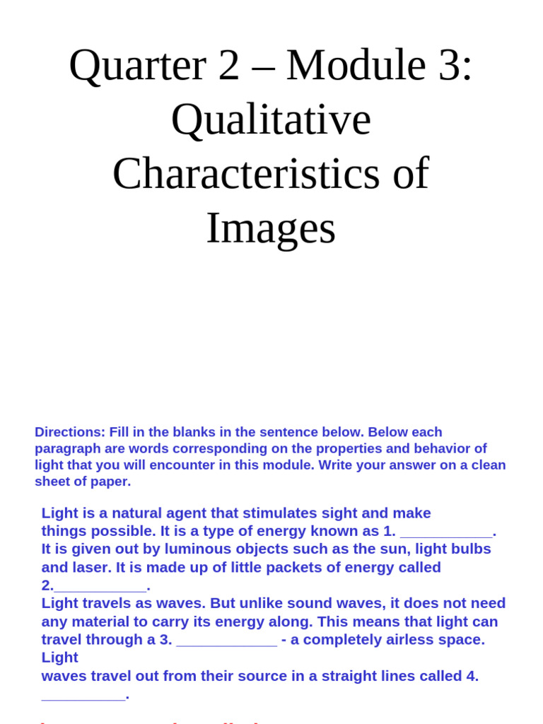 Qualitative Image Characteristics in Light | PDF | Light | Mirror