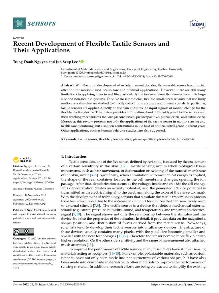 Flexible Tactile Sensors: Advances & Uses | PDF | Sensor | Stimulus ...