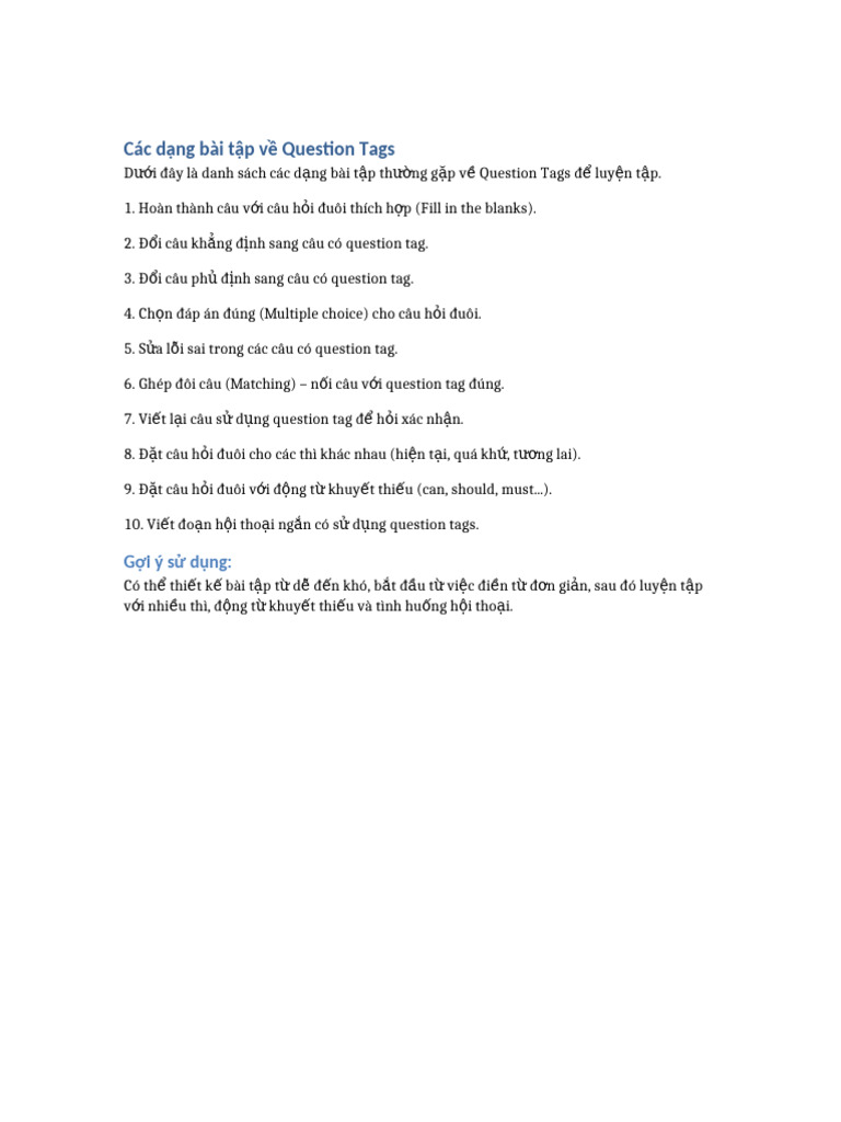 Question Tags Exercise Types | PDF