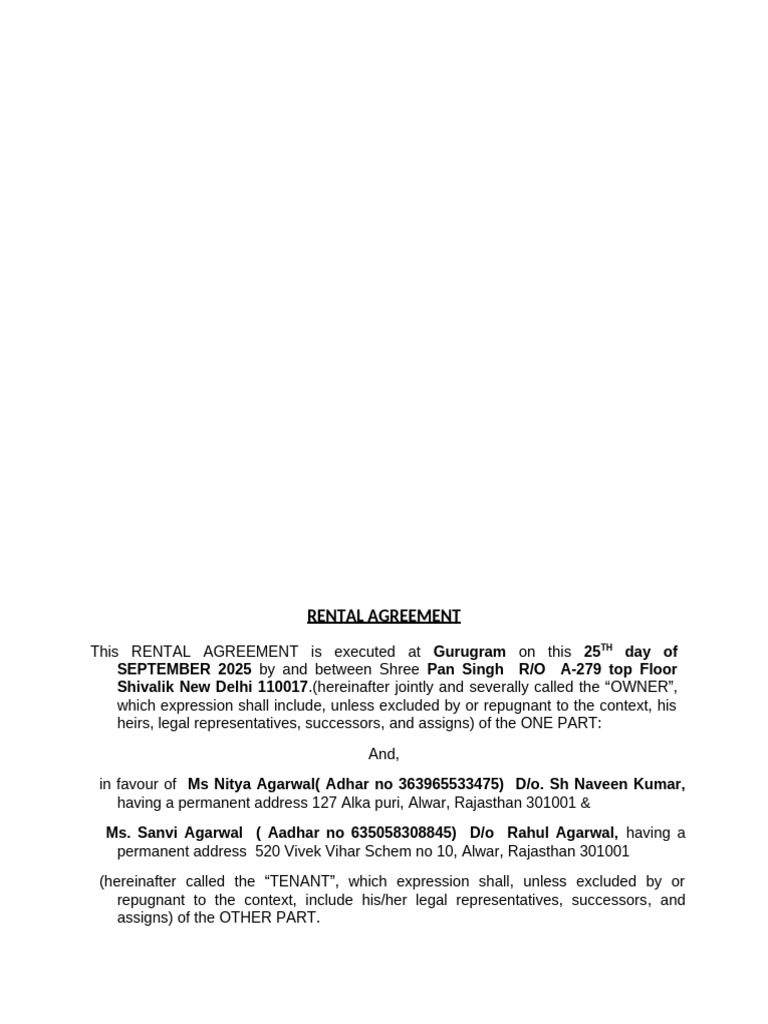 Rent Agreement Pan Singh | PDF | Leasehold Estate | Lease