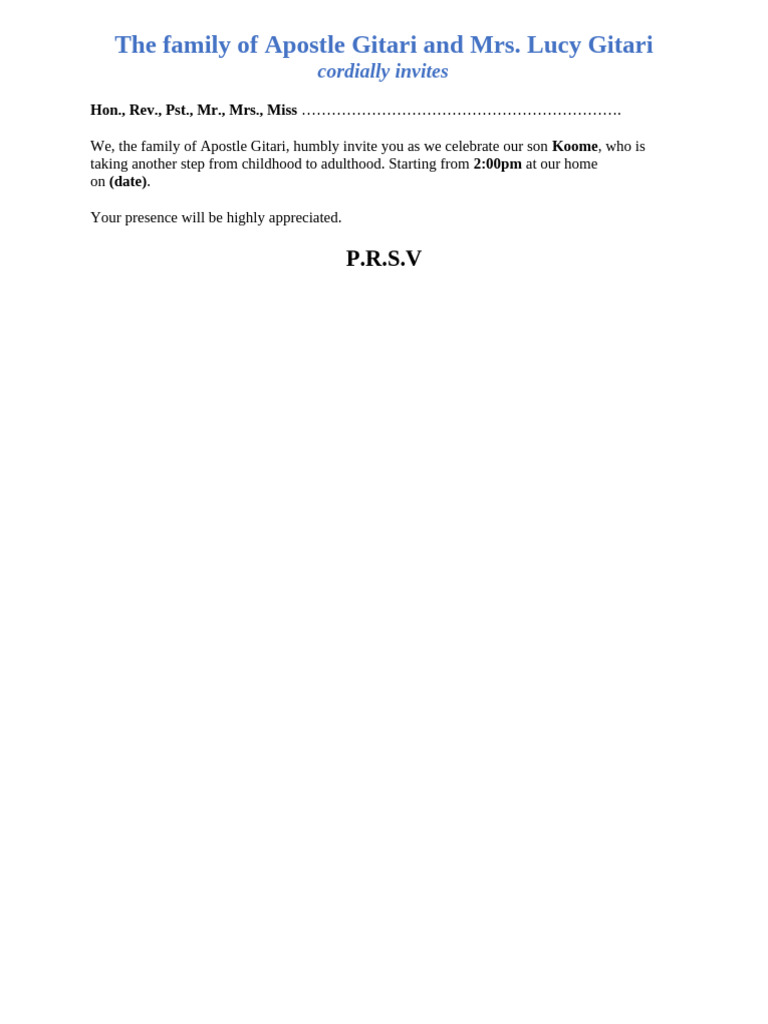 The Family of Apostle Gitari and Mrs | PDF