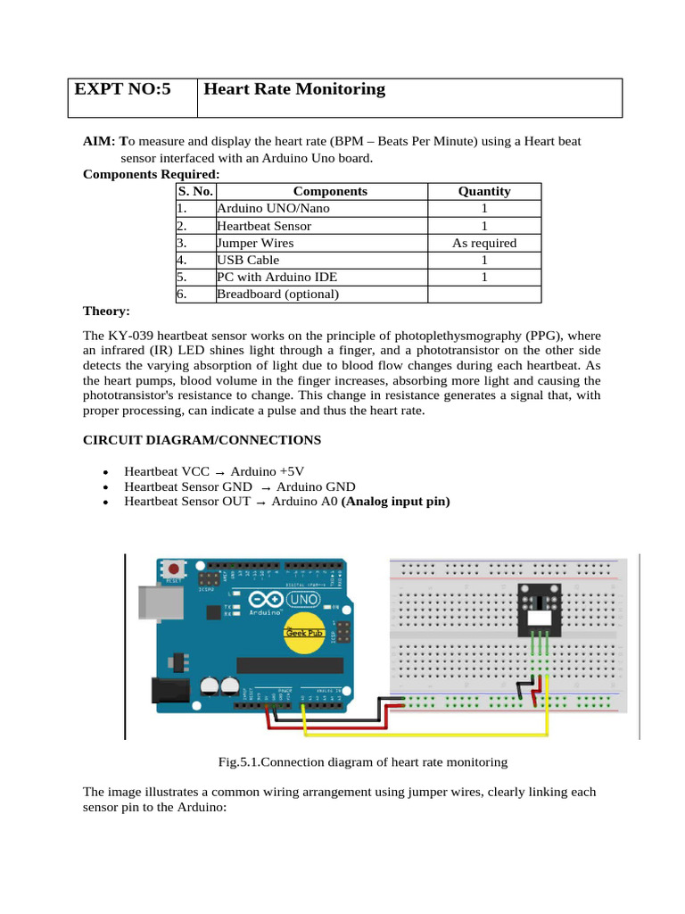Tinkering Lab Manual-Exp No. 5-Heart Rate Monitoring | PDF | Arduino ...