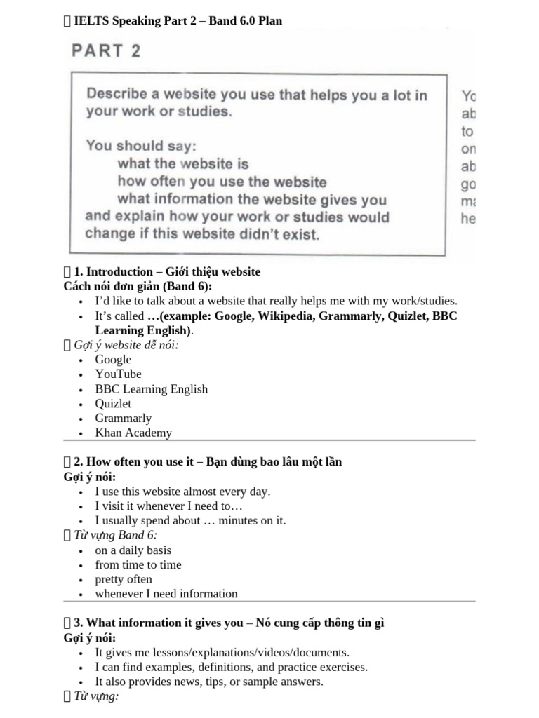 IELTS Speaking: Band 6.0 Website Tips | PDF | Cognition | Human ...