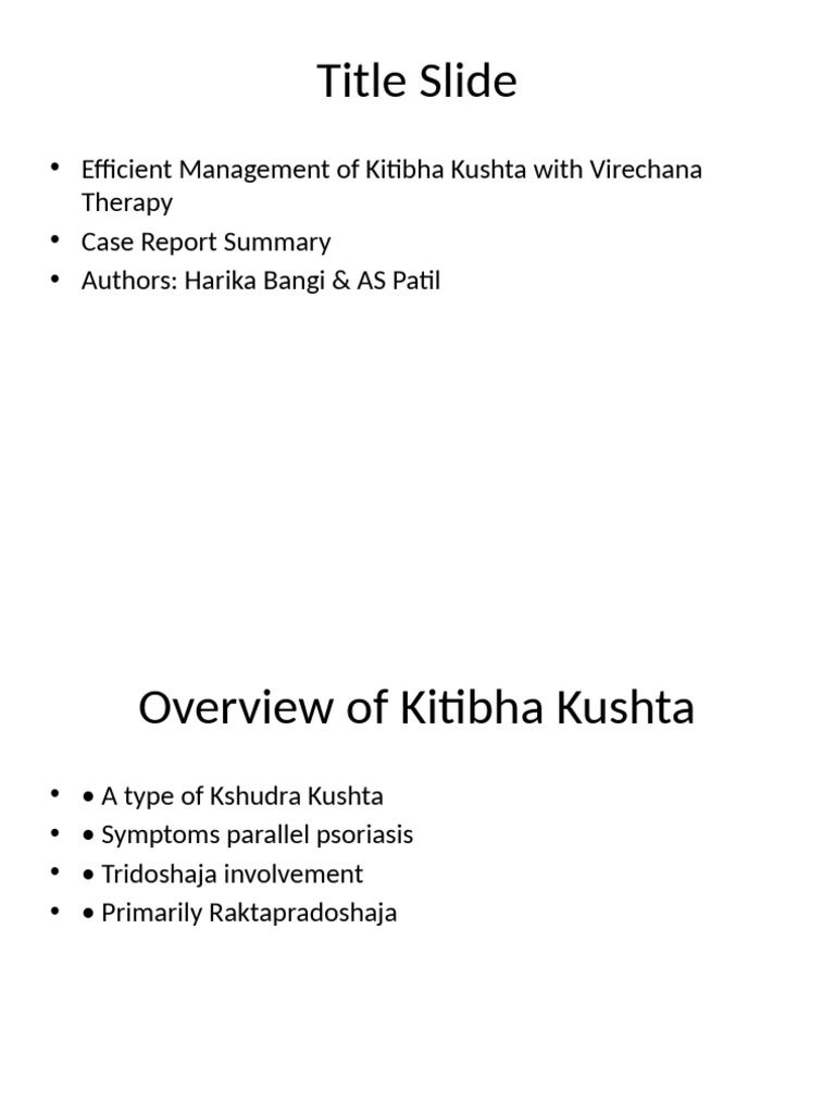 Kitibha Kushta Treatment with Virechana | PDF | Ayurveda | Psoriasis