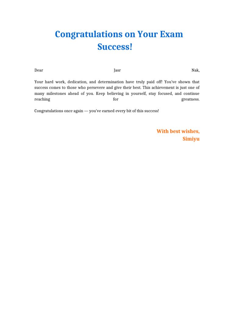 Exam Success Card Jasr Nak | PDF