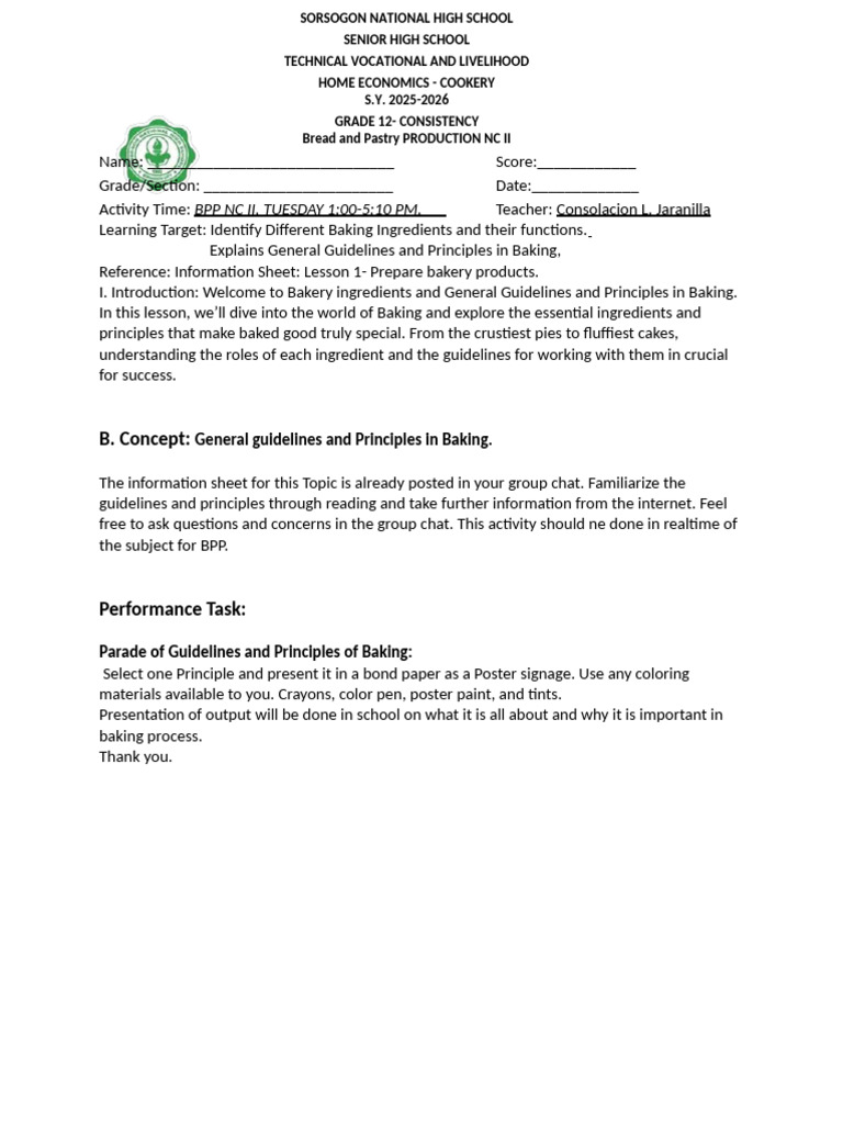 Guidelines and Principles in Baking | PDF