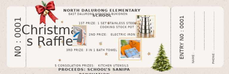 Gold Beige Aesthetic Elegant Christmas Raffle Ticket | PDF