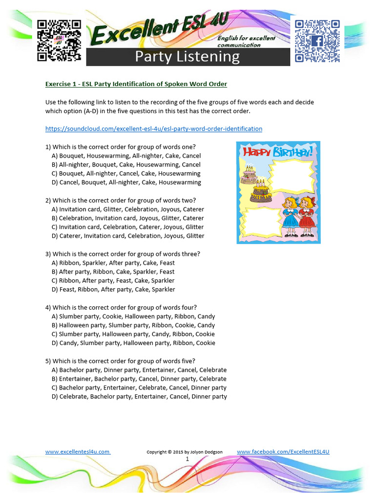 ESL Party Listening Exercises | PDF