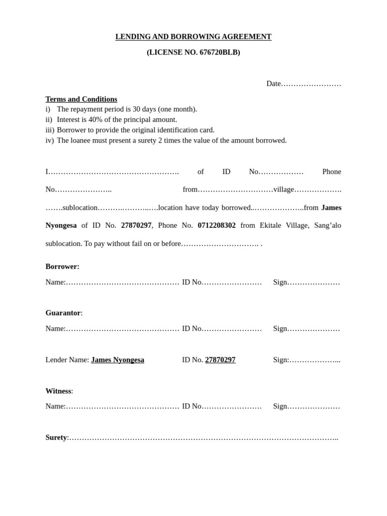 Lending and Borrowing Agreement | PDF