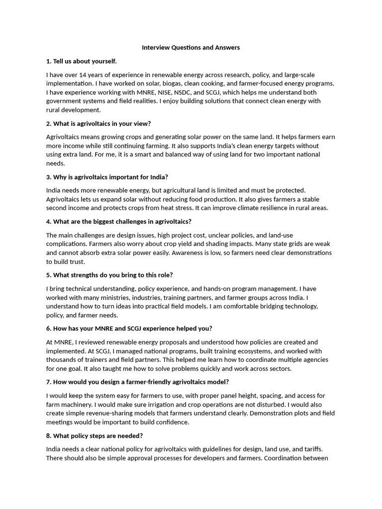 Interview Questions and Answers | PDF | Agriculture | Natural Environment