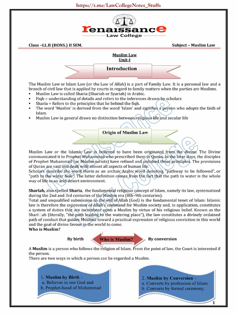 Muslim Law Renaissance Law College Notes | PDF