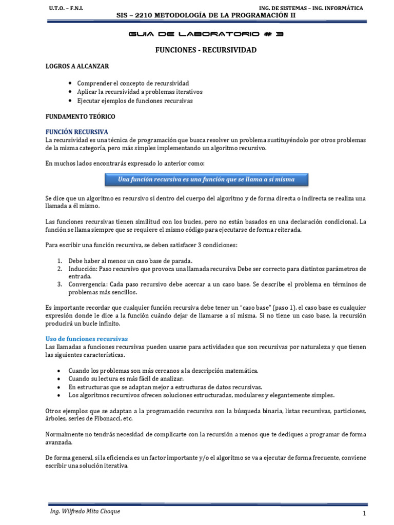 Guia 3 Sis-2210 Recursividad | PDF | Recursividad | Lógica matemática