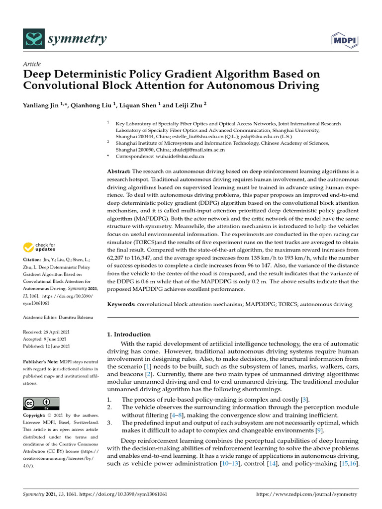 Deep Deterministic Policy Gradient Algorithm Based On Convolutional Block Attention For ...