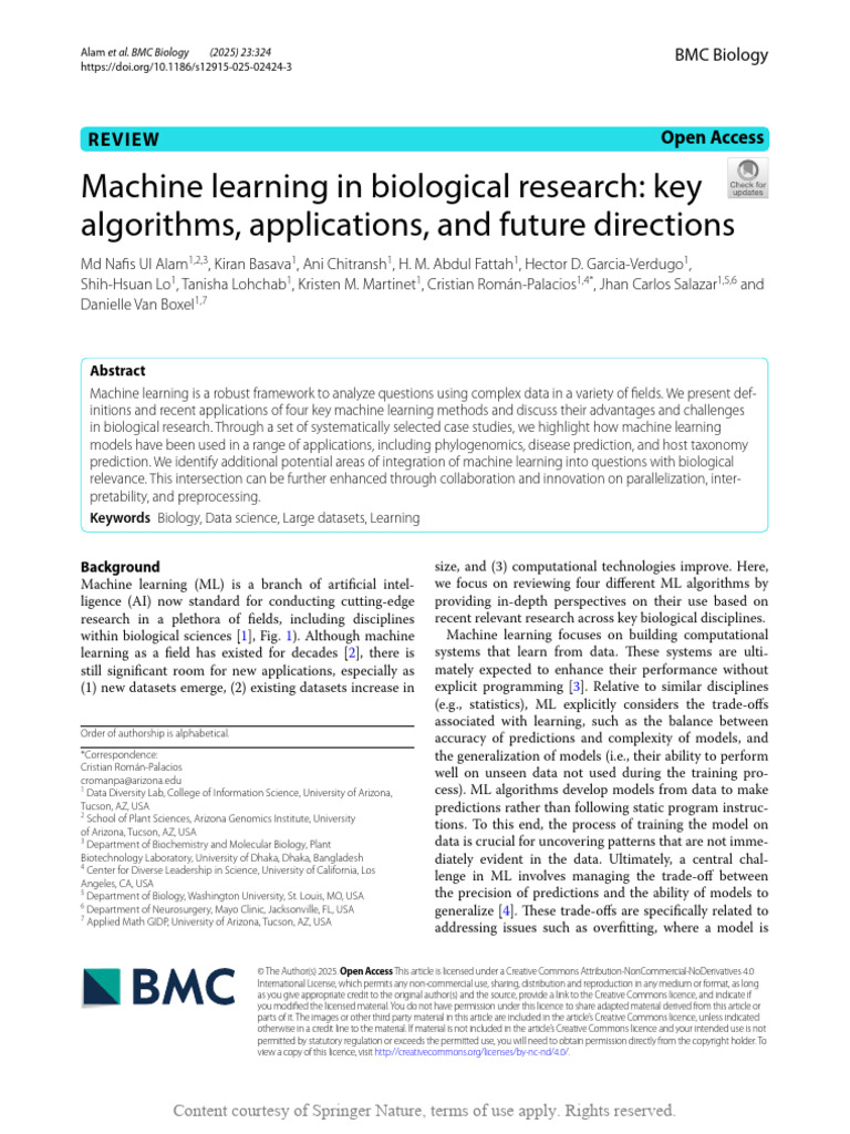 Machine Learning in Biological Research | PDF | Machine Learning ...