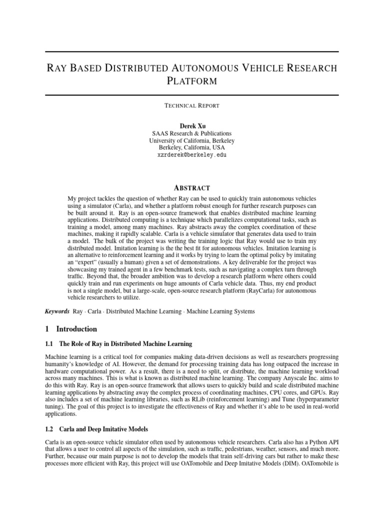 Ray Based Distributed Autonomous Vehicle Research Platform | PDF ...