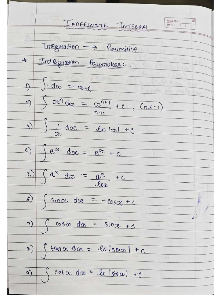 Indefinite Integral Notes | PDF