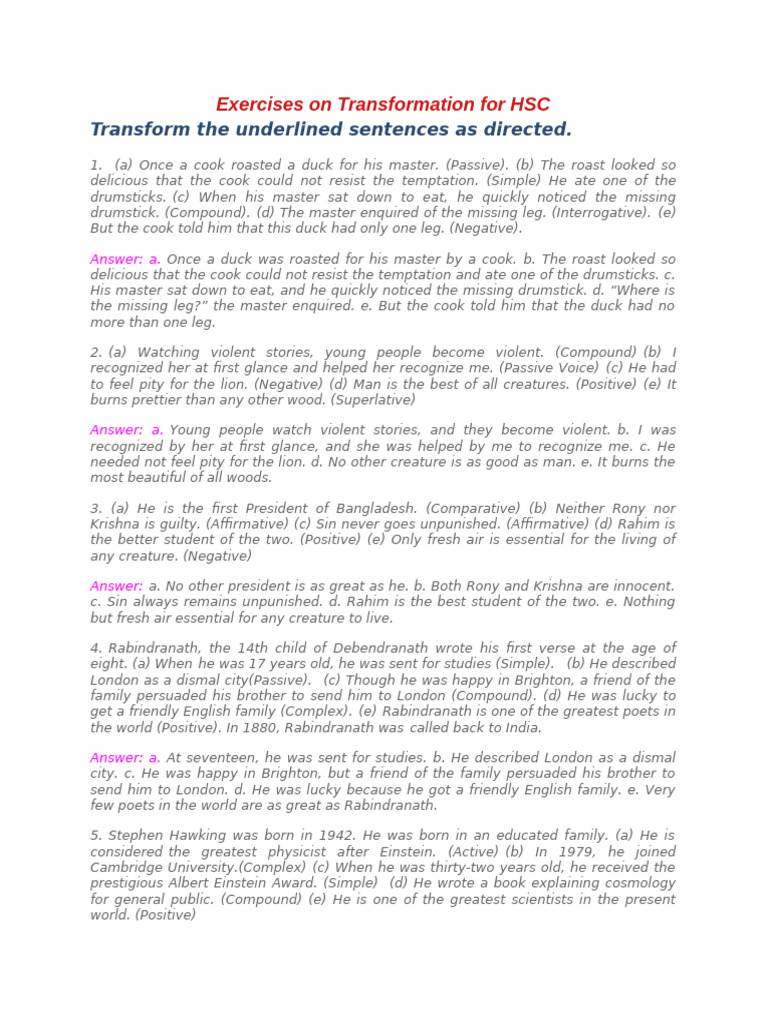 HSC Transformation Practice | PDF