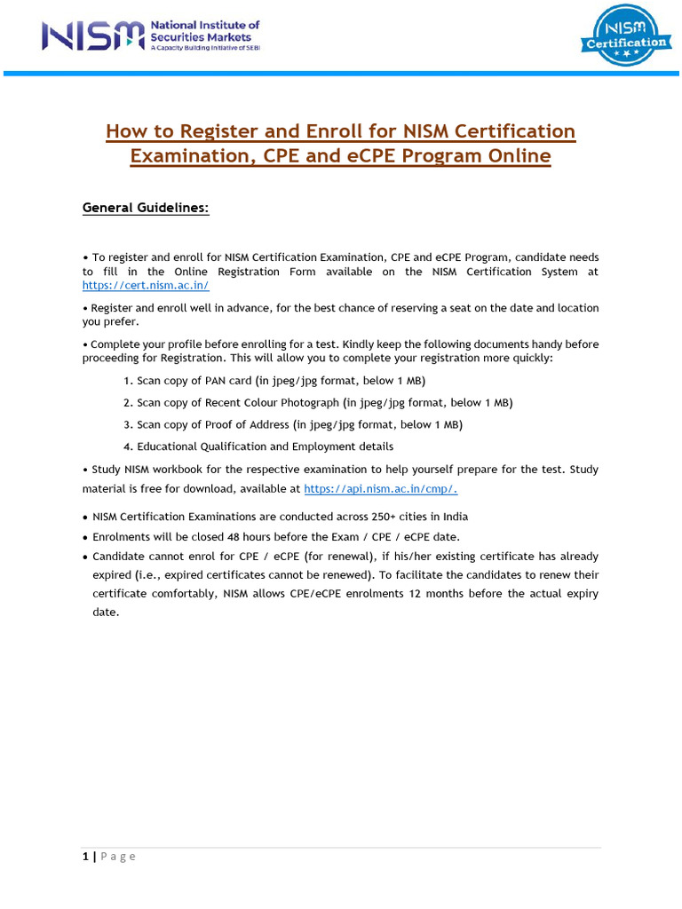 NISM Certification Registration Guide | PDF | Identity Document
