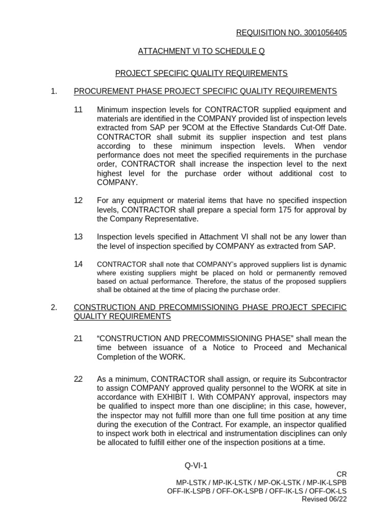 Schedule Q - Attachment VI - PKG-8 | PDF | Nondestructive Testing ...