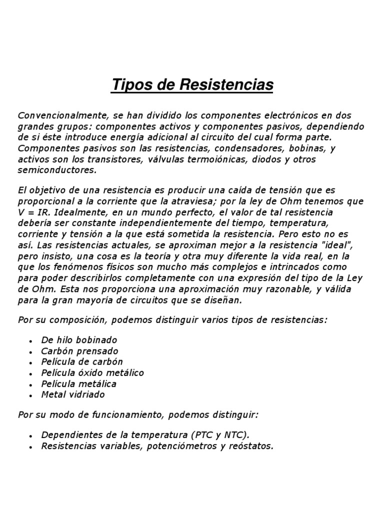 Tipos de Resistencias | PDF | Resistencia Eléctrica y Conductancia | Inductor