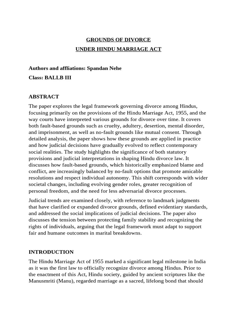 Grounds for Divorce in Hindu Law | PDF | Divorce | Marriage