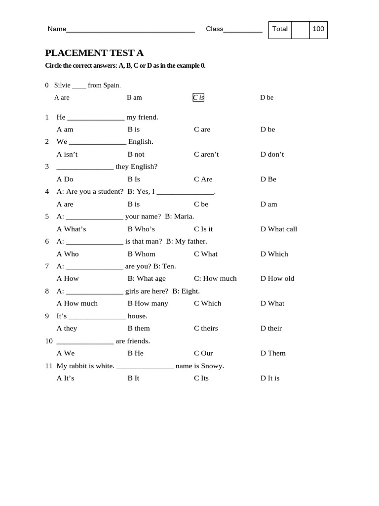Placement Test A | PDF
