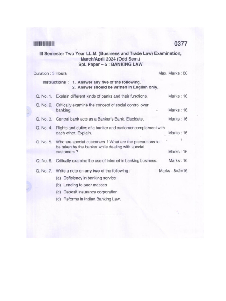 Question Paper - Banking Law | PDF