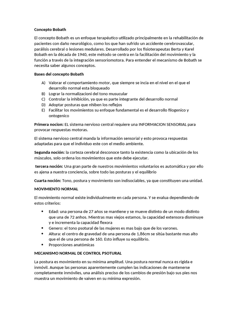 Concepto y Teoria BOBATH | PDF | Sistema nervioso | Neurociencia