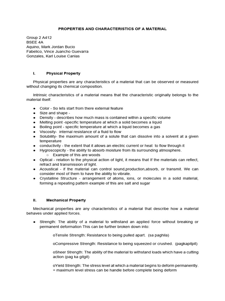 Group 2 Narrative Report Material Science 1 | PDF | Deformation (Engineering) | Electrical ...