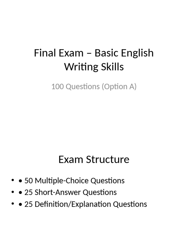 Final Exam Basic English 100Q | PDF